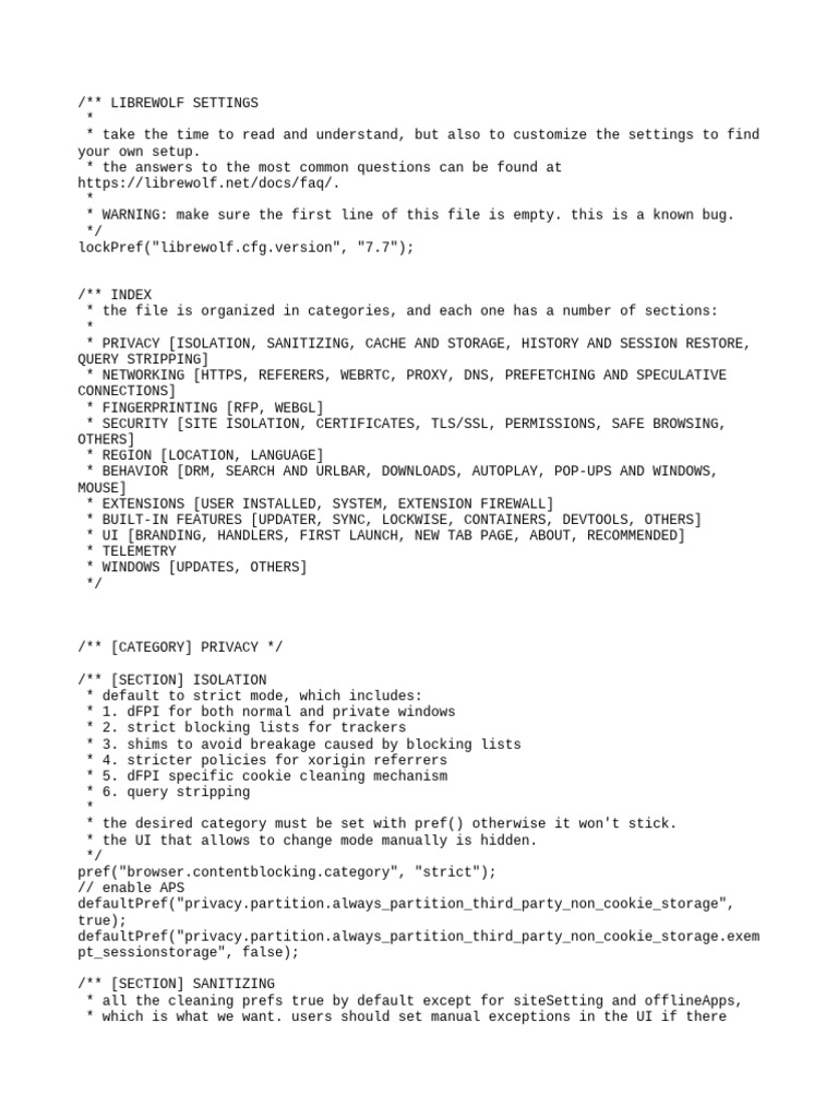 LibreWolf Privacy & Security Settings | PDF | Computing | Software