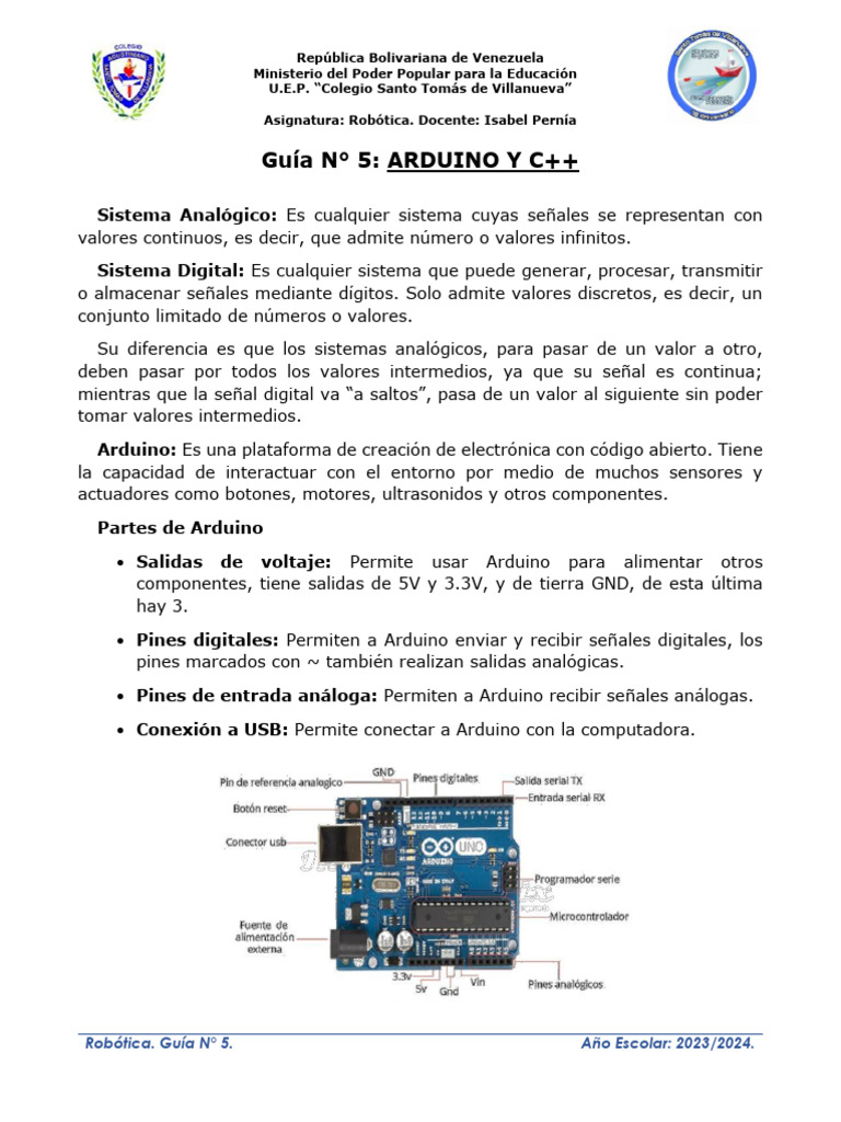 Robótica Guía 5 Arduino y C++ | PDF | Arduino | Entorno de desarrollo integrado