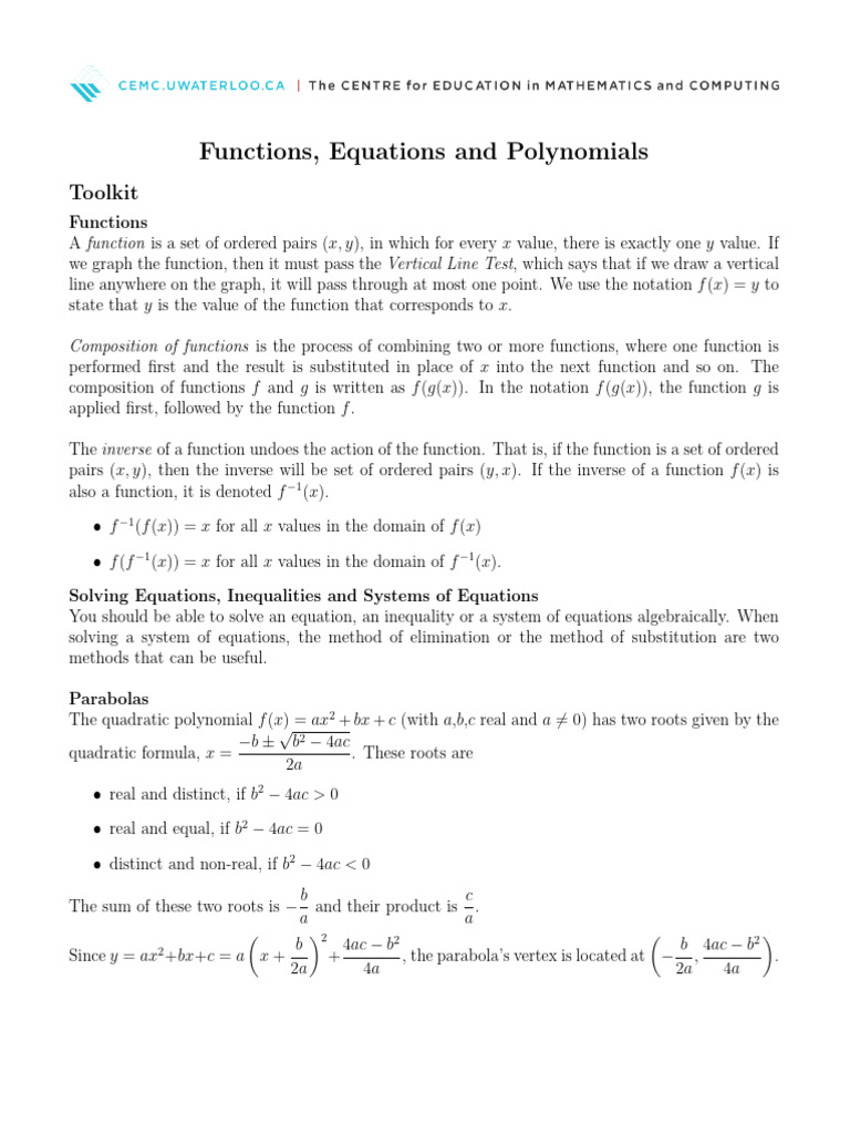 Functions Equations Polynomials | PDF | Function (Mathematics) | Equations