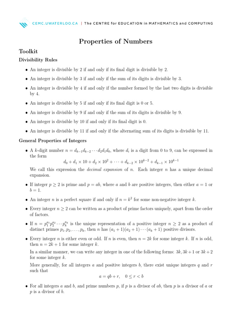 Properties Numbers | PDF | Integer | Number Theory