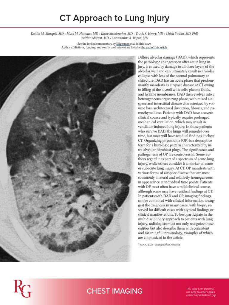 Marquis Et Al 2023 CT Approach To Lung Injury | PDF | Lung | Pneumonia