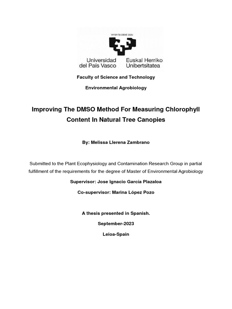 DMSO Method for Chlorophyll Extraction | PDF | Photosynthesis | Carotenoid