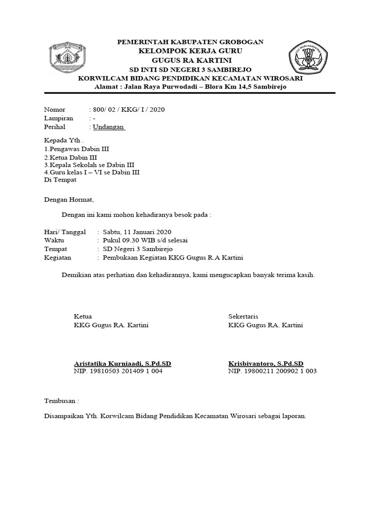 Undangan Pembukaan KKG RA Kartini | PDF | Sains & Matematika