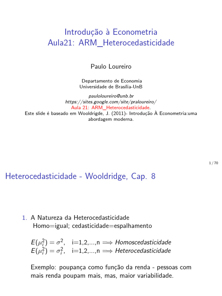 Aula21 Heterocedasticidade | PDF | Variação | Econometria
