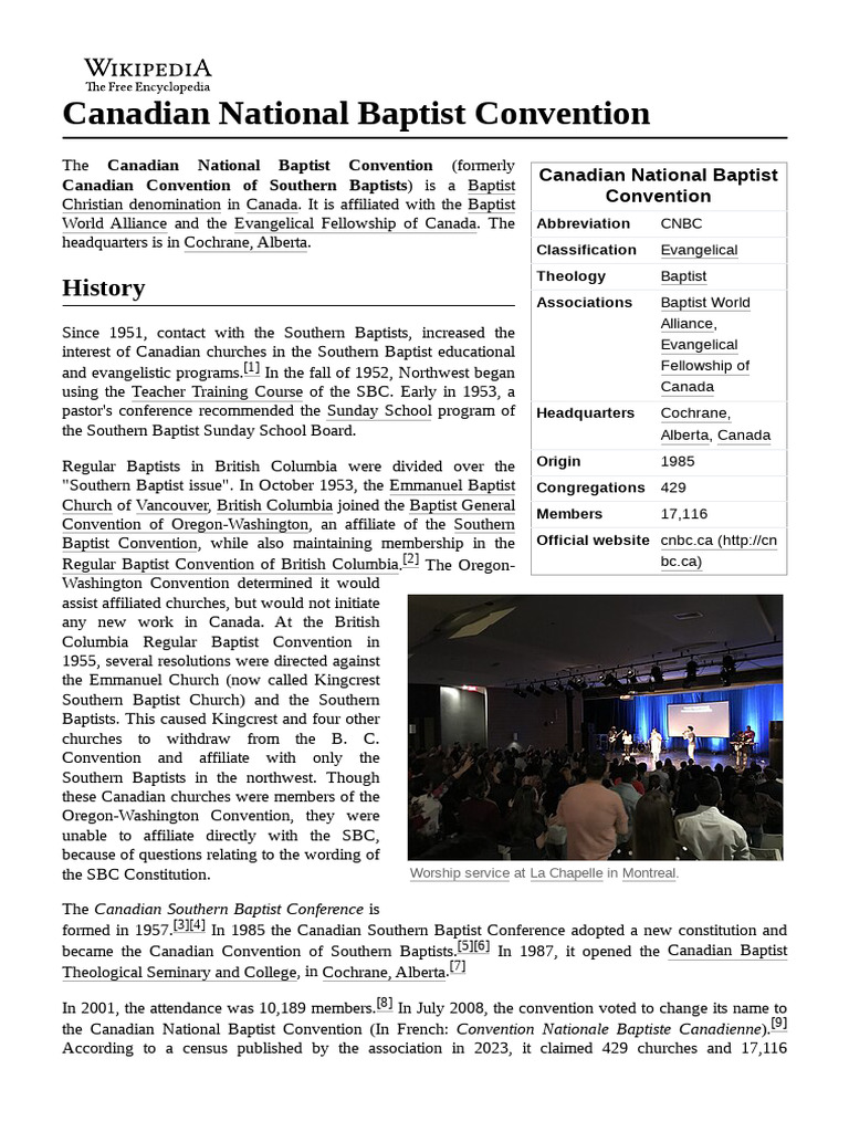 Canadian National Baptist Convention Overview | PDF | Southern Baptist ...