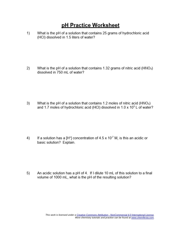 PH Practice Worksheet | PDF | Ph | Acid