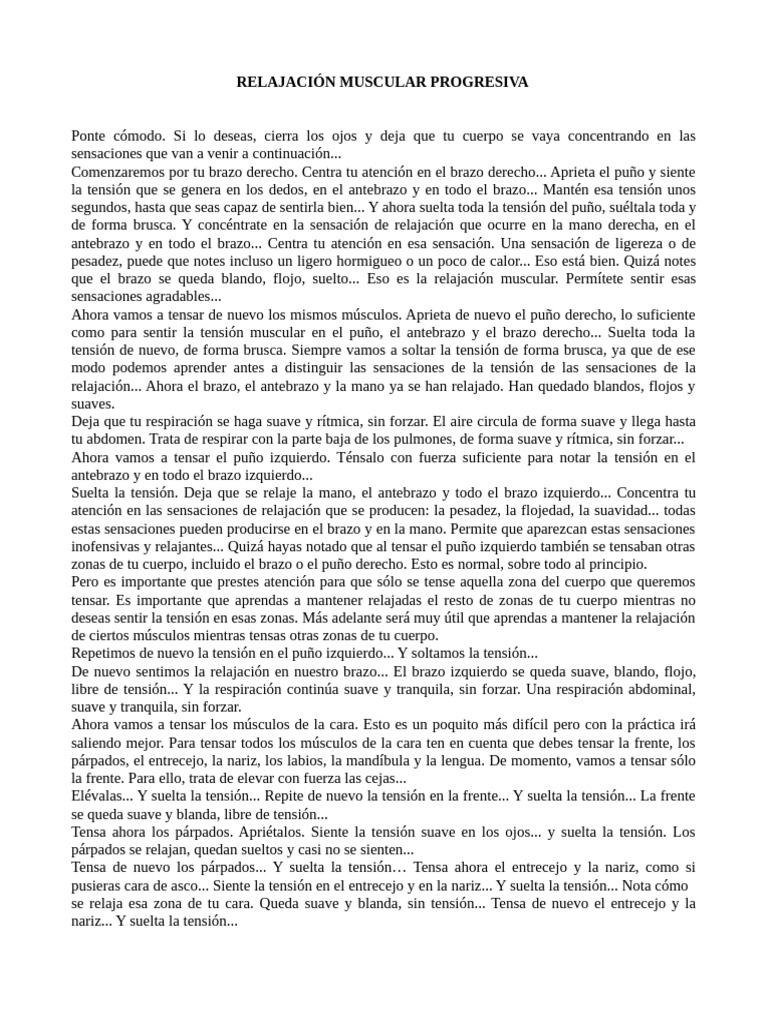 Relajación Muscular Progresiva | PDF | Respiración | Pie