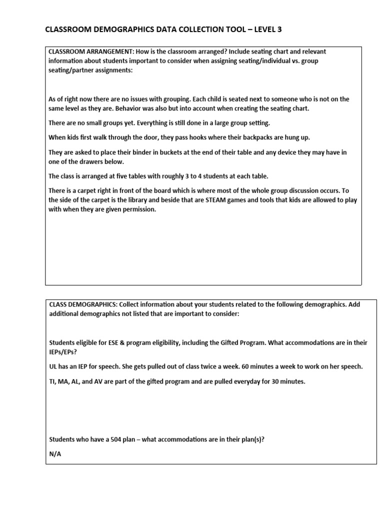 Classroom Demographic Data Collection Tool - Level 3 1 | PDF | Classroom