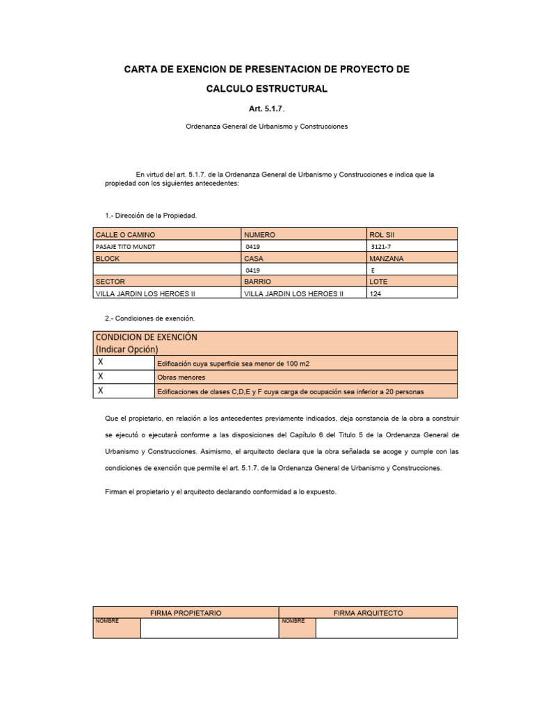 Carta de Exencion de Presentacion de Proyecto de | PDF