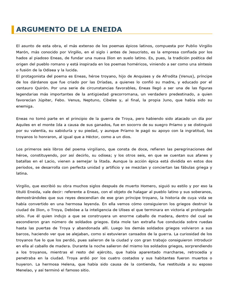 Argumento de La Eneida | PDF | Eneas | Eneida