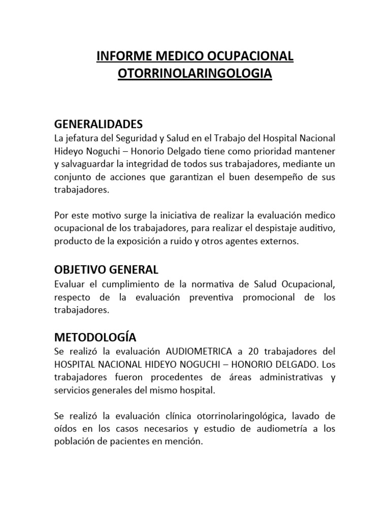 Informe Medico Ocupacional | PDF