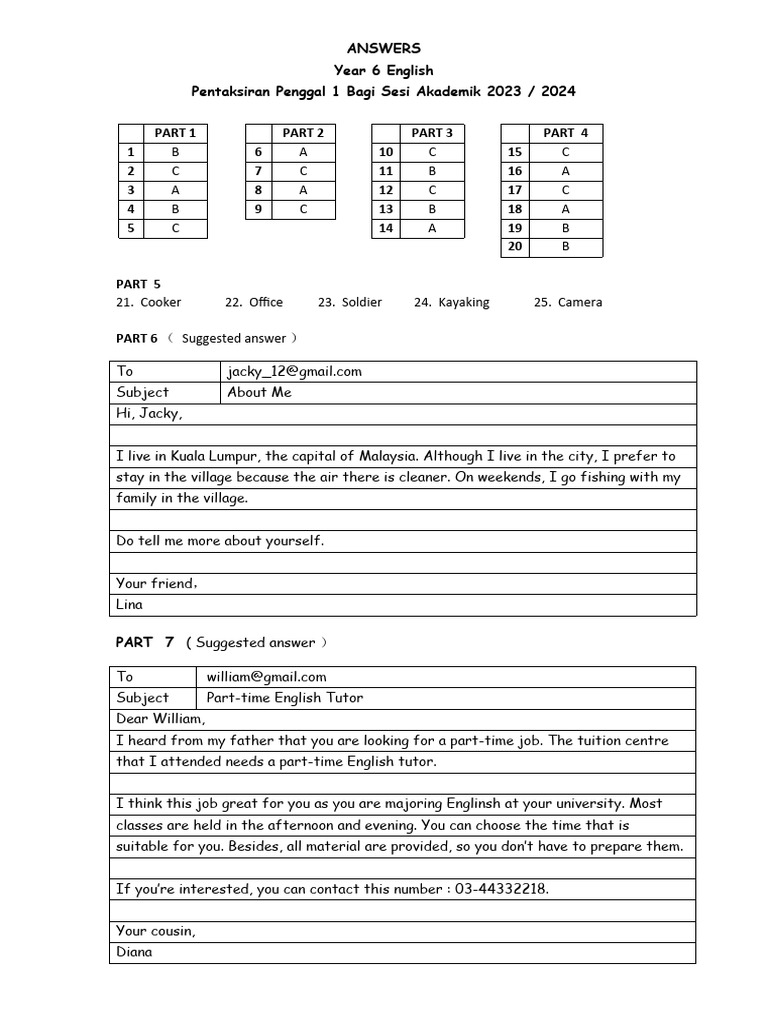 Answer For Year 6 English PDF