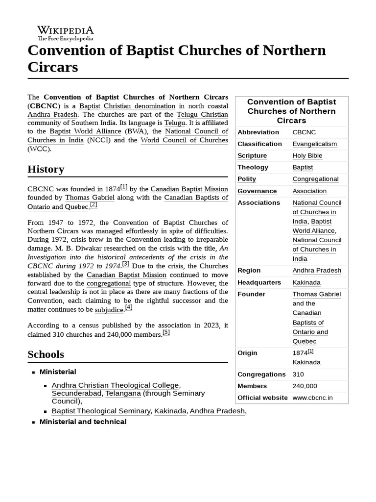 CBCNC: Baptist Churches in Andhra Pradesh | PDF | Christian Movements ...