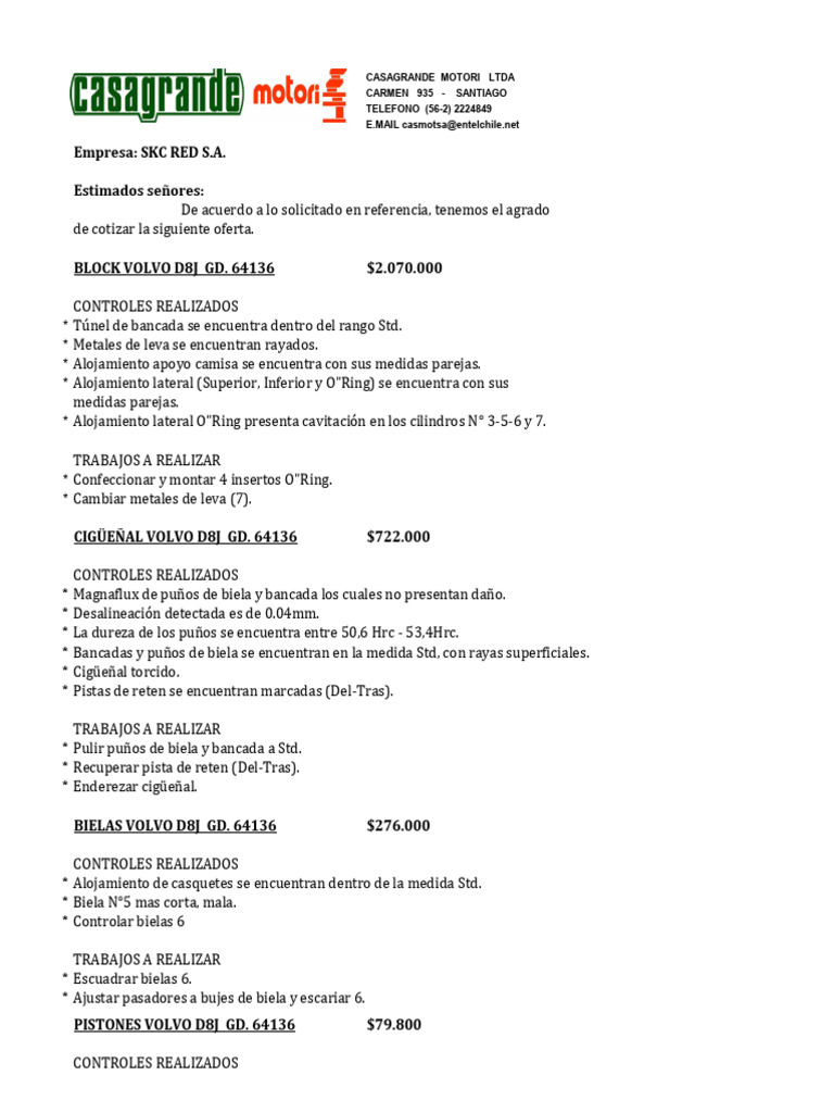 Resumen de Motor Volvo D8J GD. 64136 | PDF | Pistón | Motores