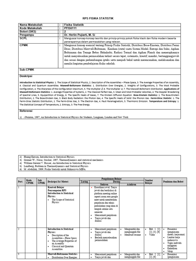 RPS-Fisika Statistik - P Fisika | PDF | Classical Mechanics | Physical Sciences