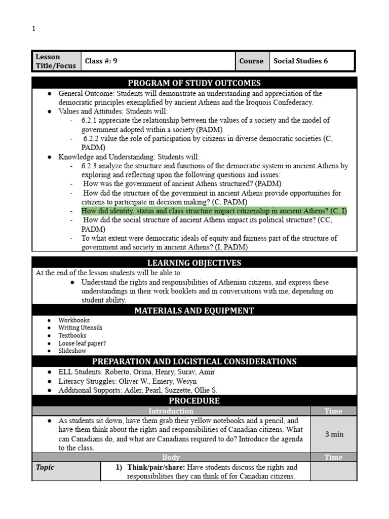 Athens Lesson 7 | PDF | Citizenship | Democracy