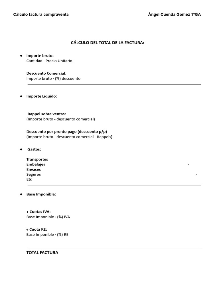 Cálculo Factura t4 | PDF