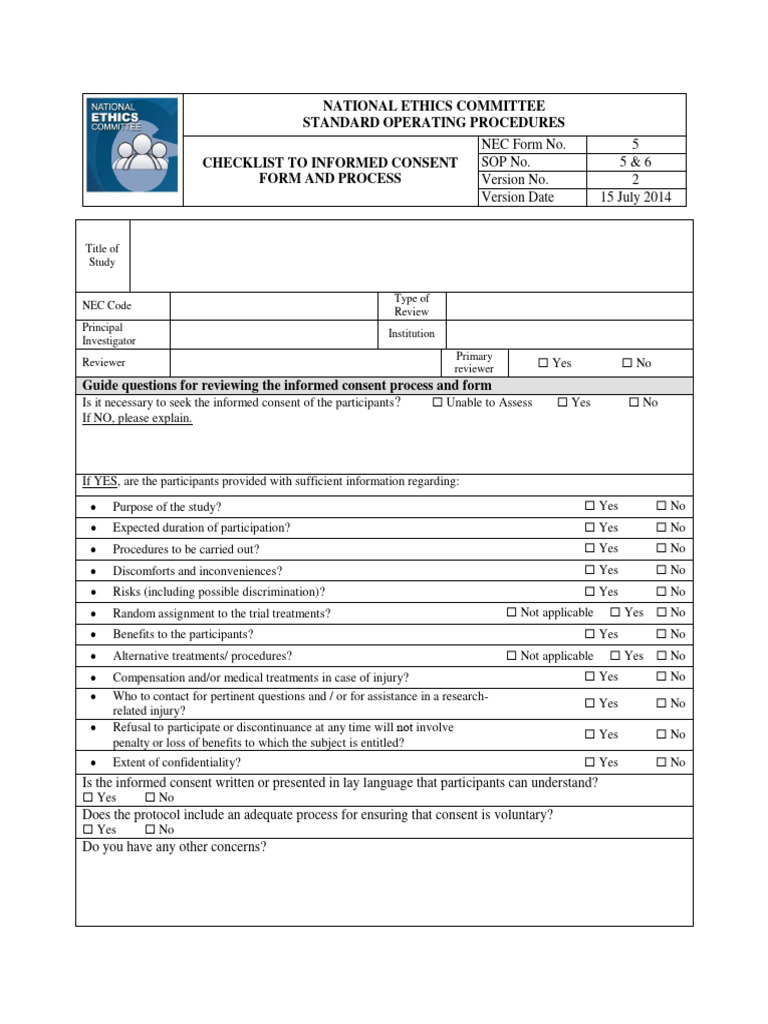 NEC Form 05 - ICF Checklist | PDF | Informed Consent | Justice