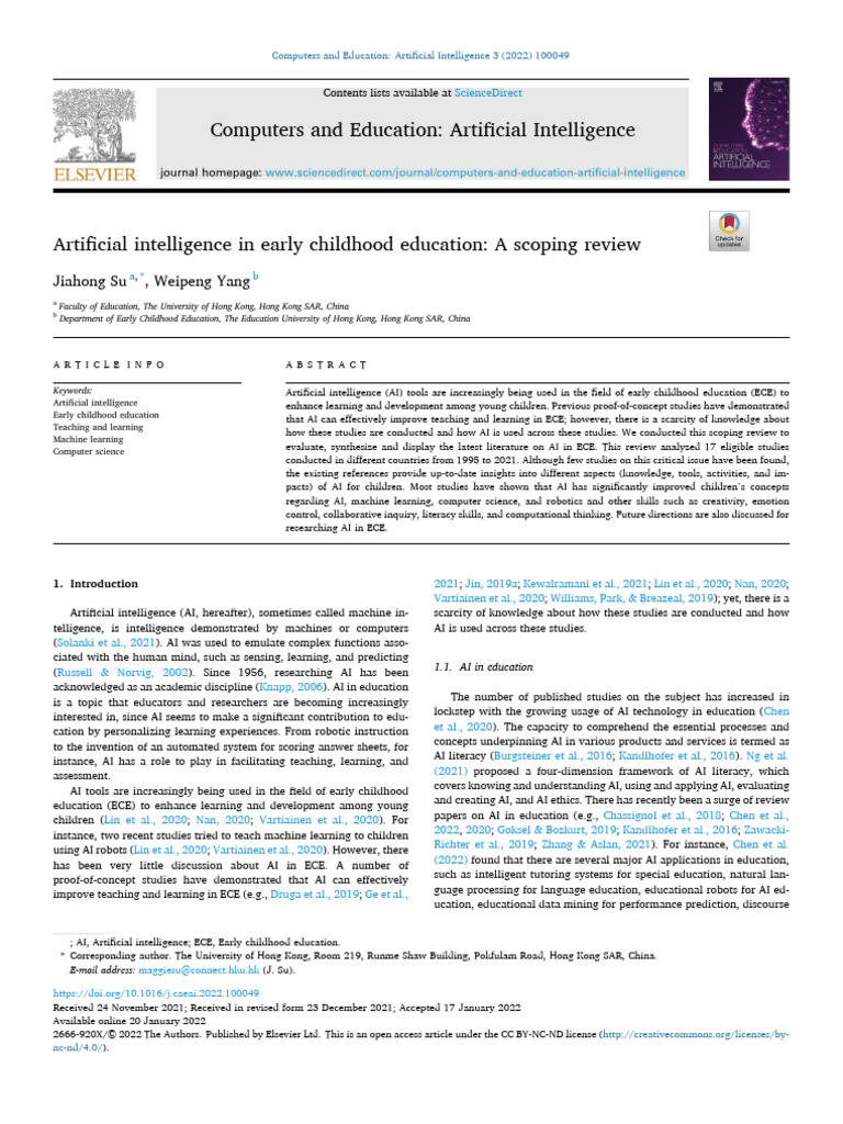 Article 2 AI in ECE A Scoping Review | PDF | Intelligence (AI) & Semantics | Artificial Intelligence