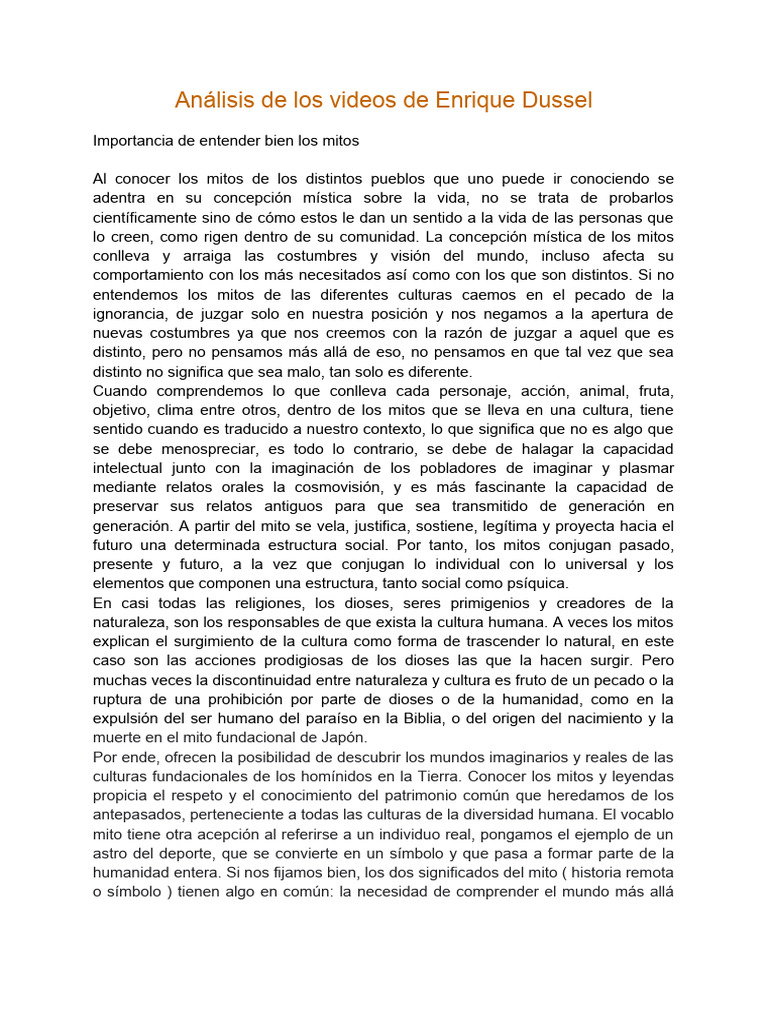 Análisis de los videos de Enrique Dussel | PDF | Humano