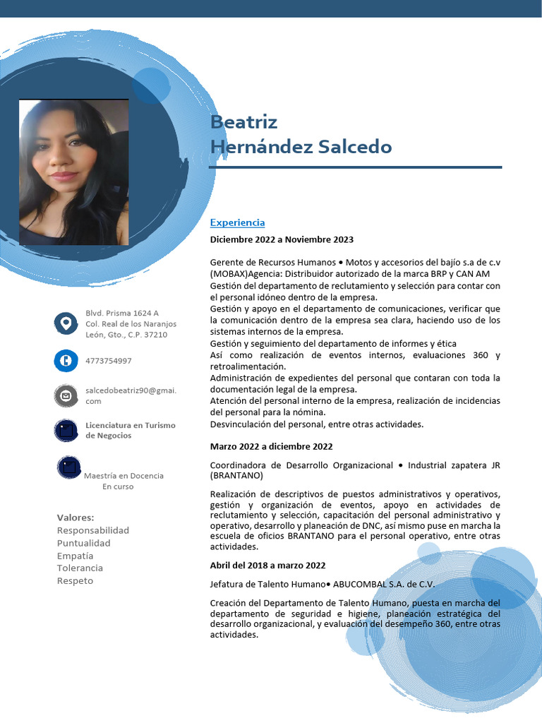 CV Lic Beatriz Hernández | PDF | Business | Gestión de recursos humanos