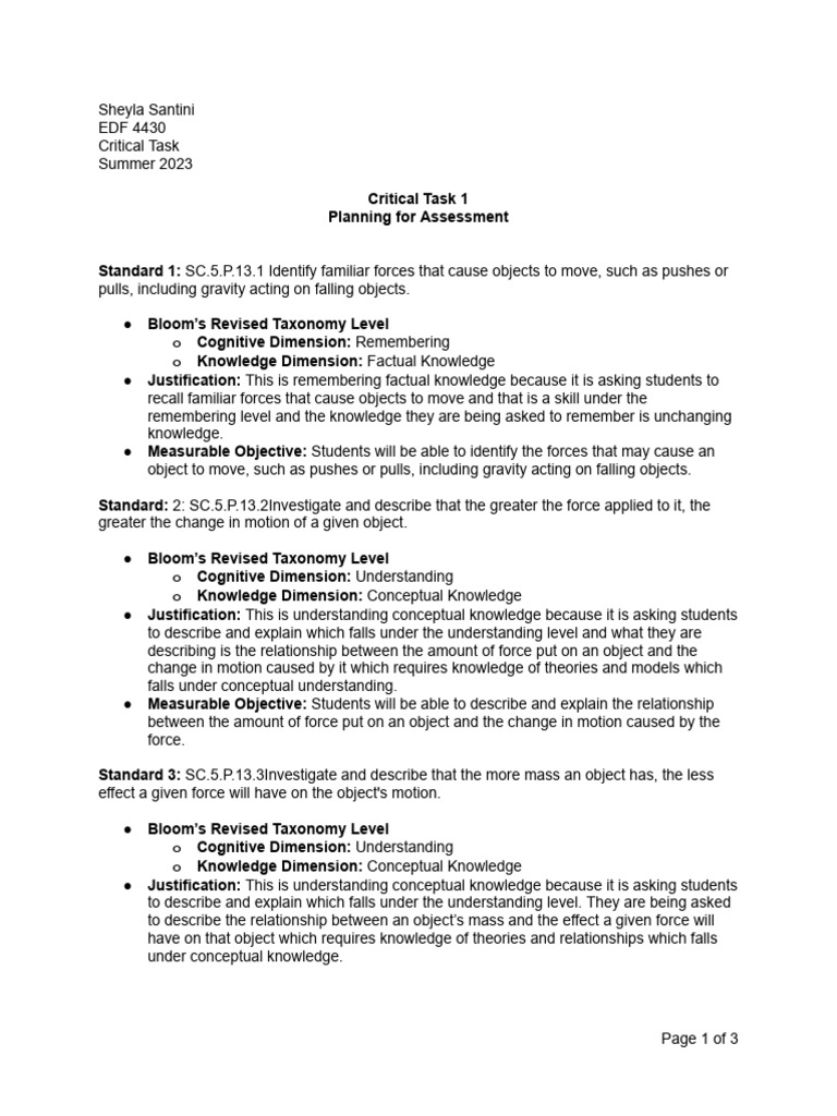 Critical Task 1 Edf 4430 - Sheyla Santini | PDF | Force | Knowledge