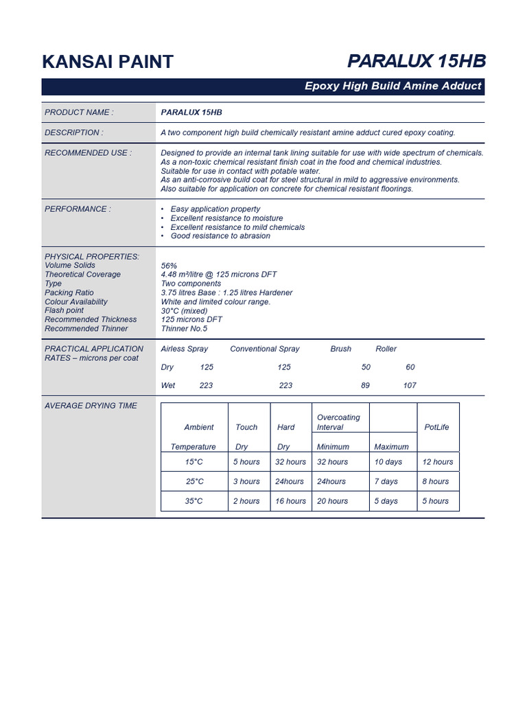 KANSAI PAINT Paralux - 15HB | PDF | Paint | Epoxy