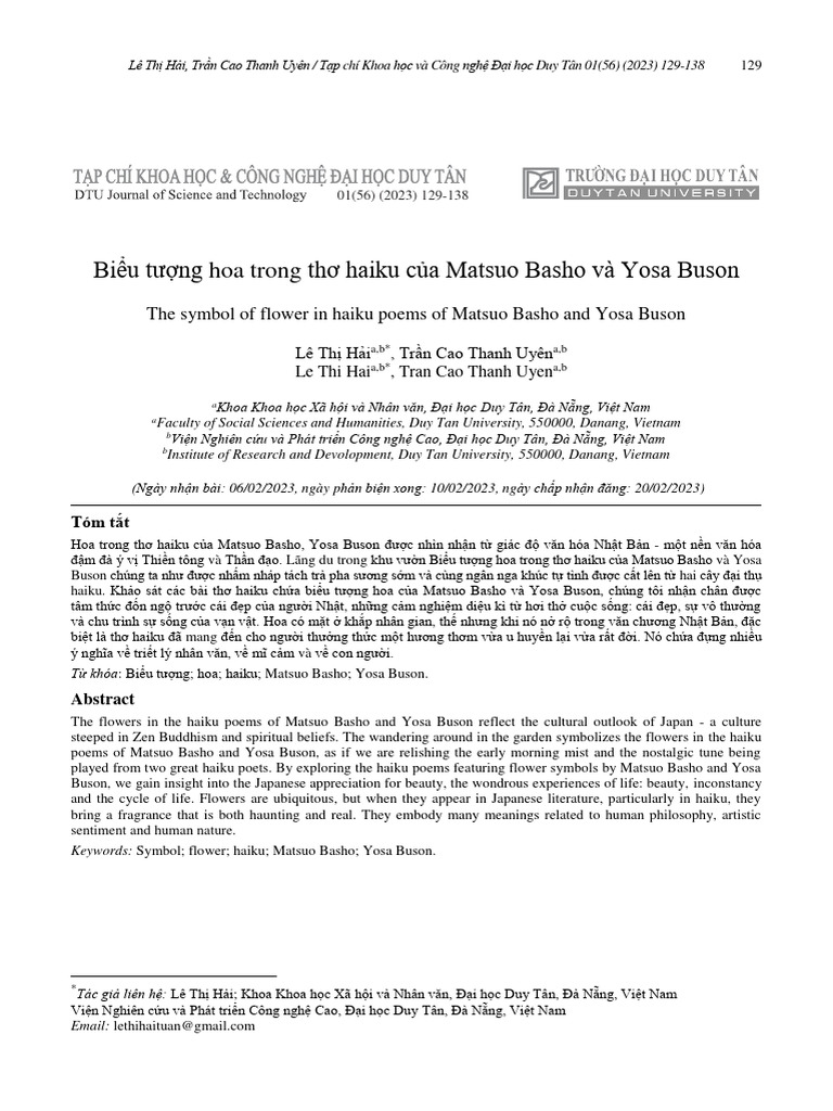 BIỂU TƯỢNG HOA TRONG THƠ HAIKU CỦA MATSUO BASHO VÀ YOSA BUSON | PDF