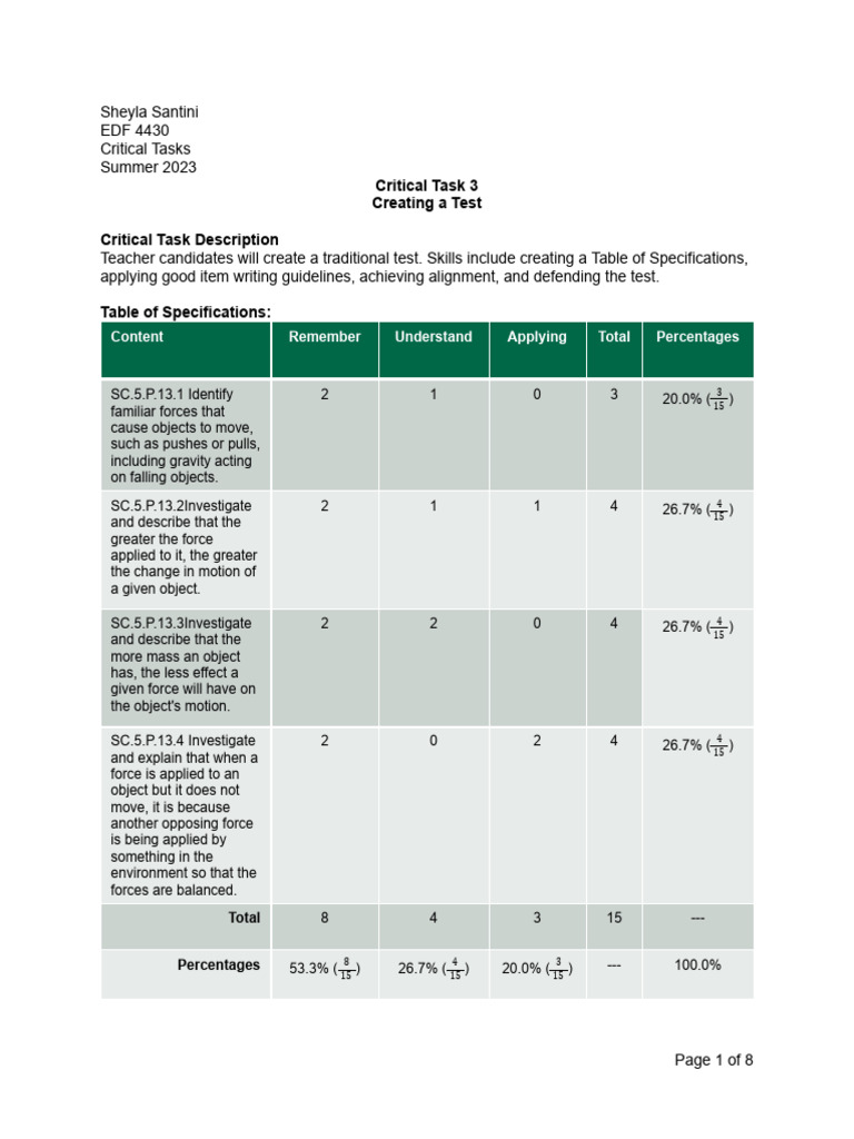 Summer 2023 Critical Task 3 Edf 4430 | PDF | Force | Mass