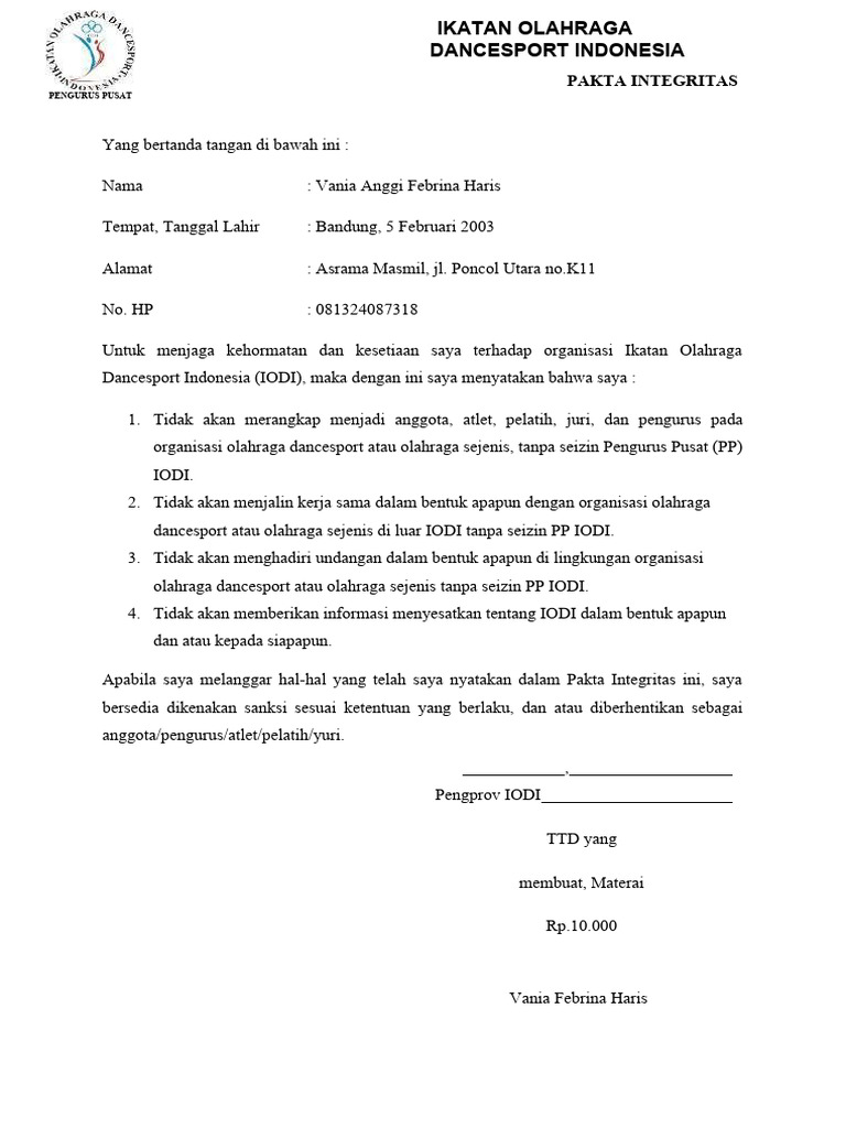 FORM Pakta Integritas 2 | PDF