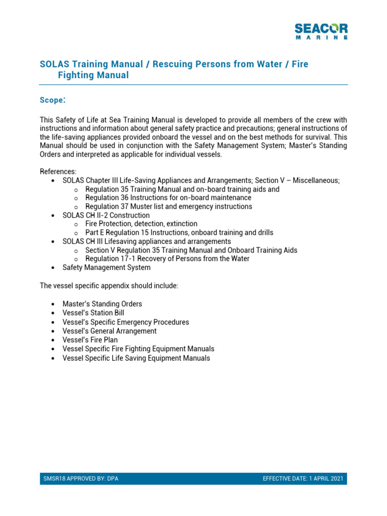 SOLAS Training Manual | PDF