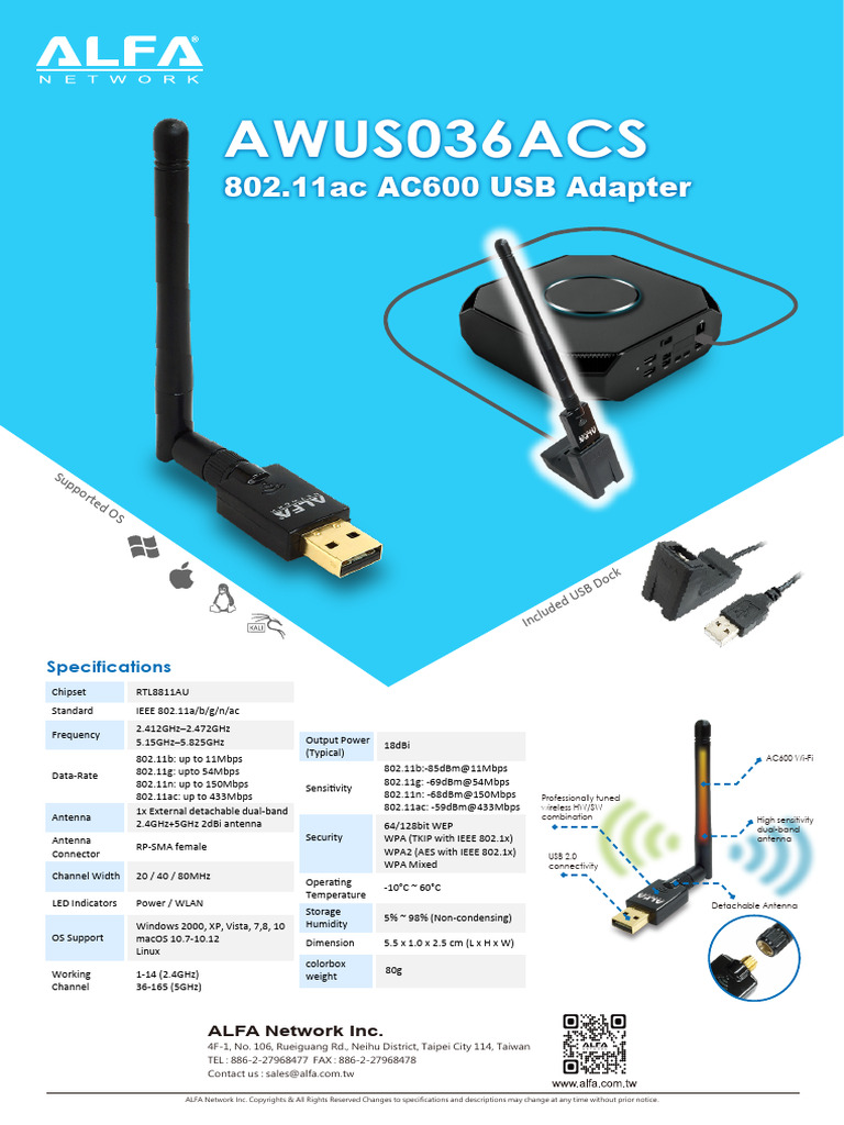 Alfa Network AWUS036ACS Datasheet | PDF | Ieee 802.11 | Wireless Lan
