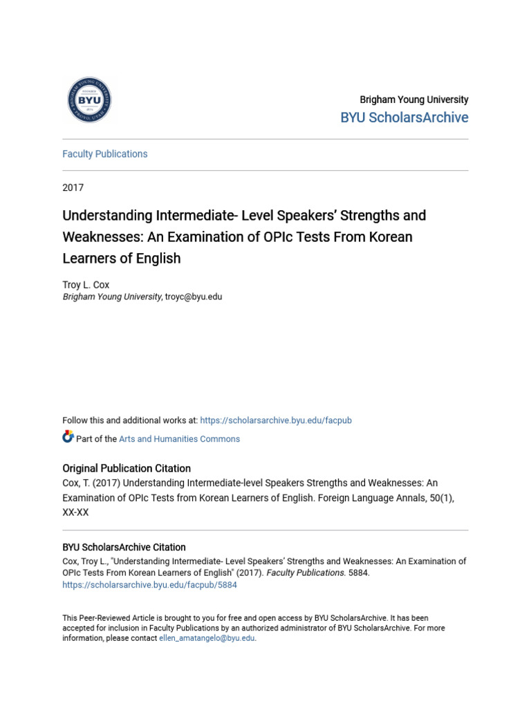 Korean English Learners' OPIc Test Analysis | PDF | Fluency | Linguistics