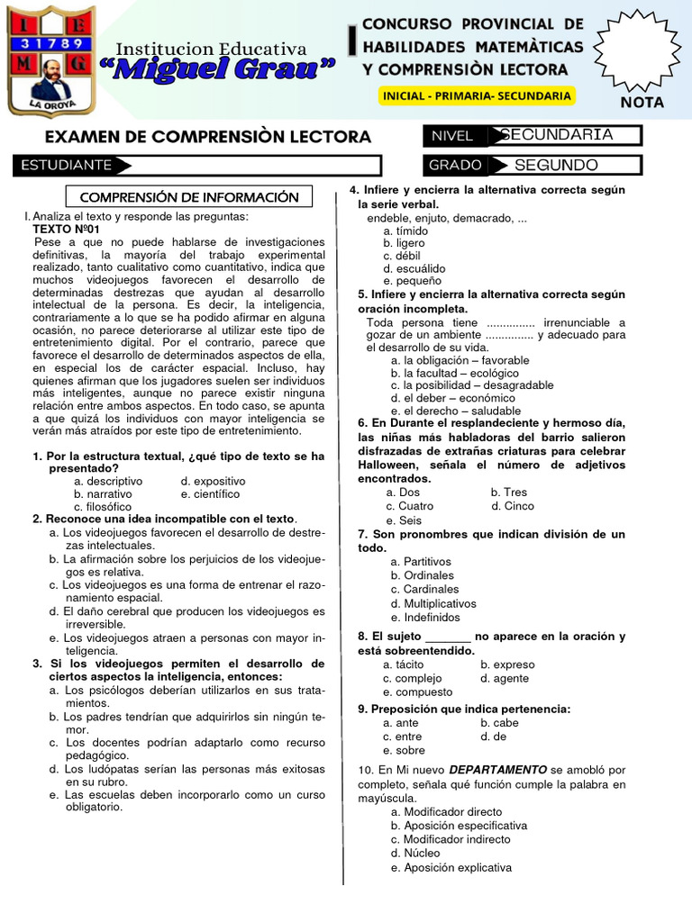 Concurso Comu - 2 de Sec - Examen | PDF