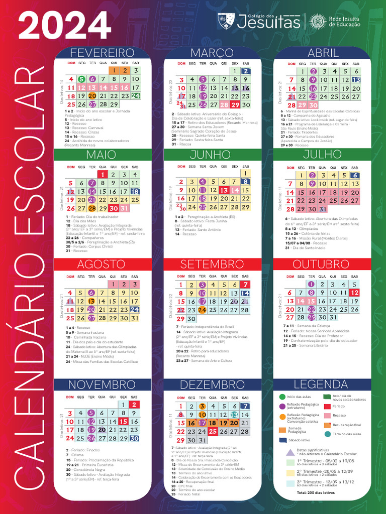 Calendario Escolar 2024 A3 | PDF | Pedagogia