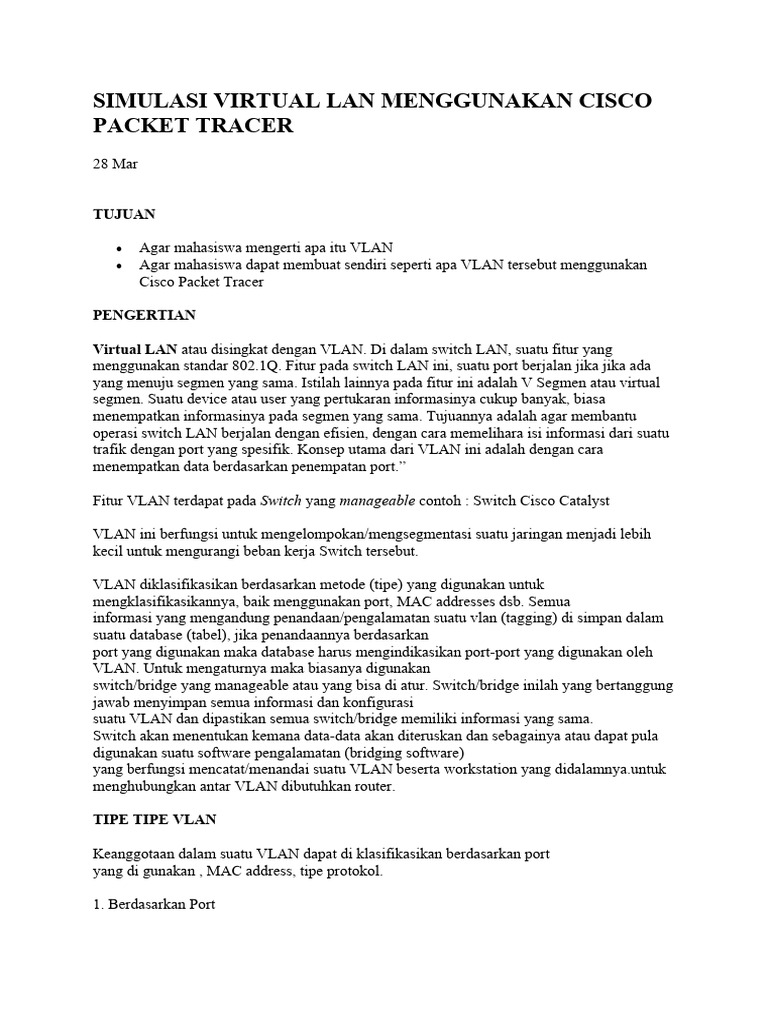 Simulasi Virtual Lan Menggunakan Cisco Packet | PDF