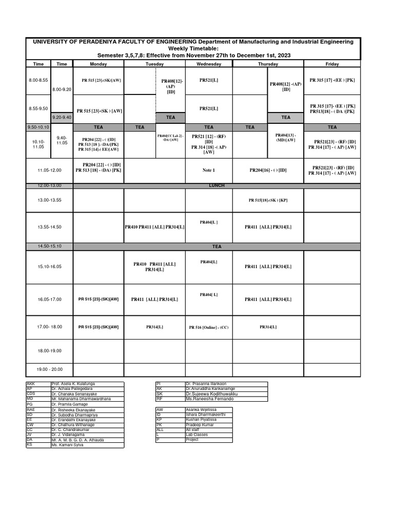 Semester Timetables (3, 5, 7) | PDF