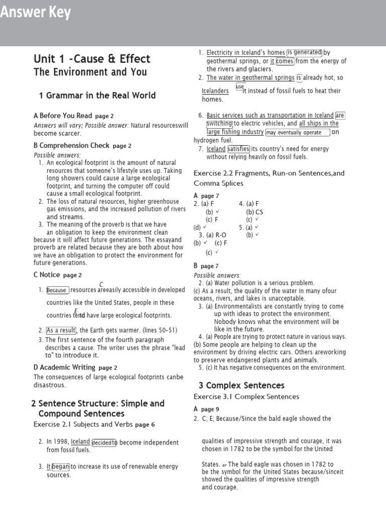 Unit 1 Answer Key-Complete | PDF | Oil Spill | Bald Eagle