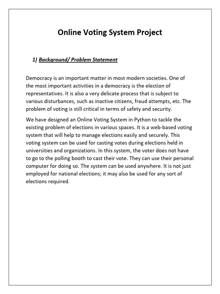 Online Voting System Project | PDF | Elections | Voting Online Voting System Project | PDF | Elections | Voting