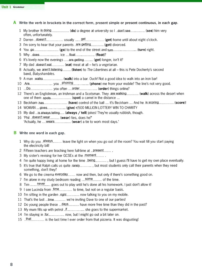 Present Tense - Practice Bản Thiếu | PDF