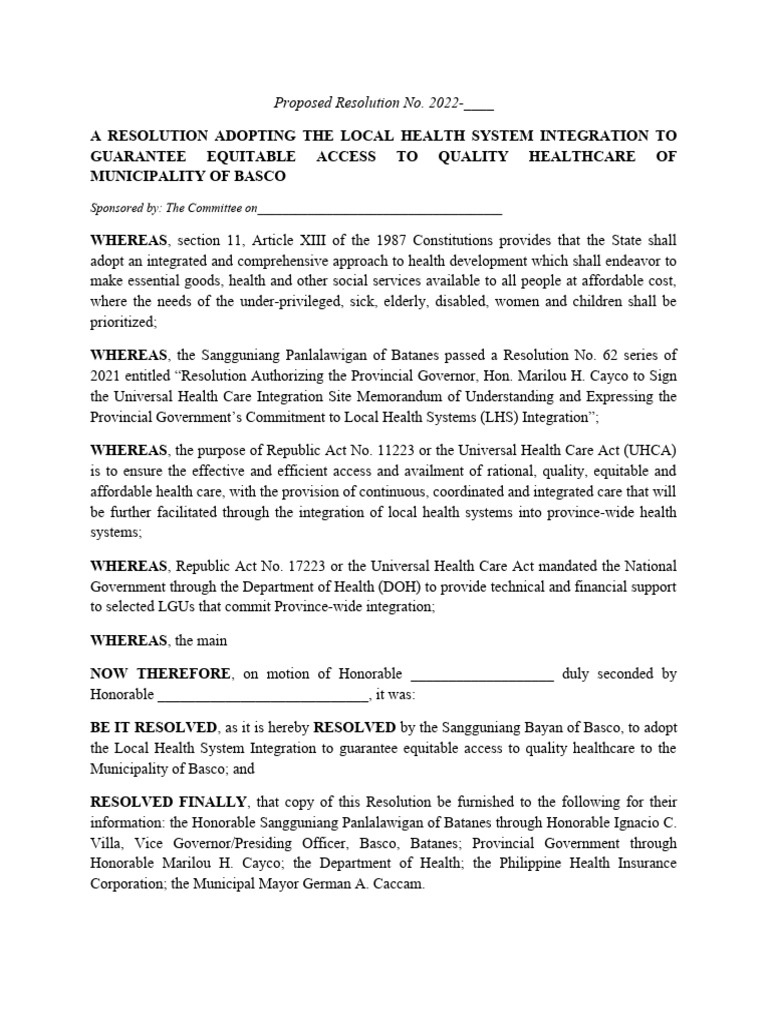 Local Health System Integration Resolution | PDF