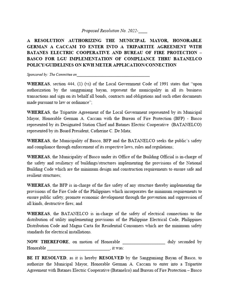 Resolution On Tripartite Agreement | PDF | Regulatory Compliance | Fire ...