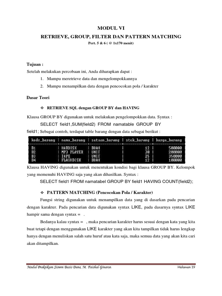 24-27 ModulPraktikumSistemBasisData2.2 (Retrieve) | PDF