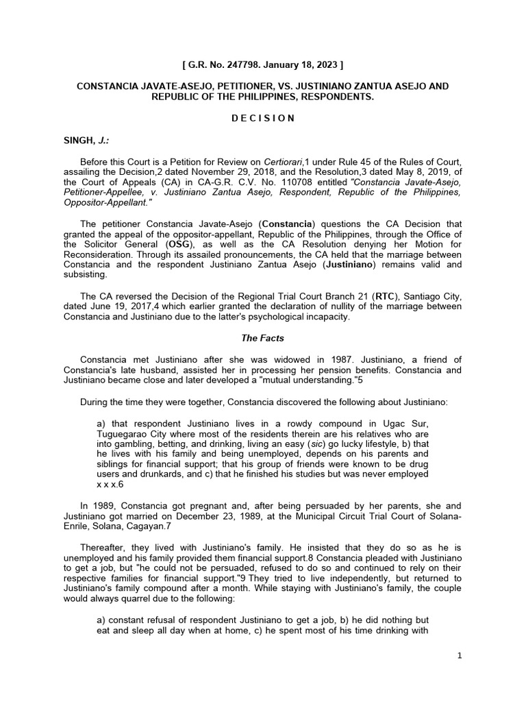 Javier-Asejo vs. Asejo, G.R. No. 247798. January 18, 2023 - Full Text ...