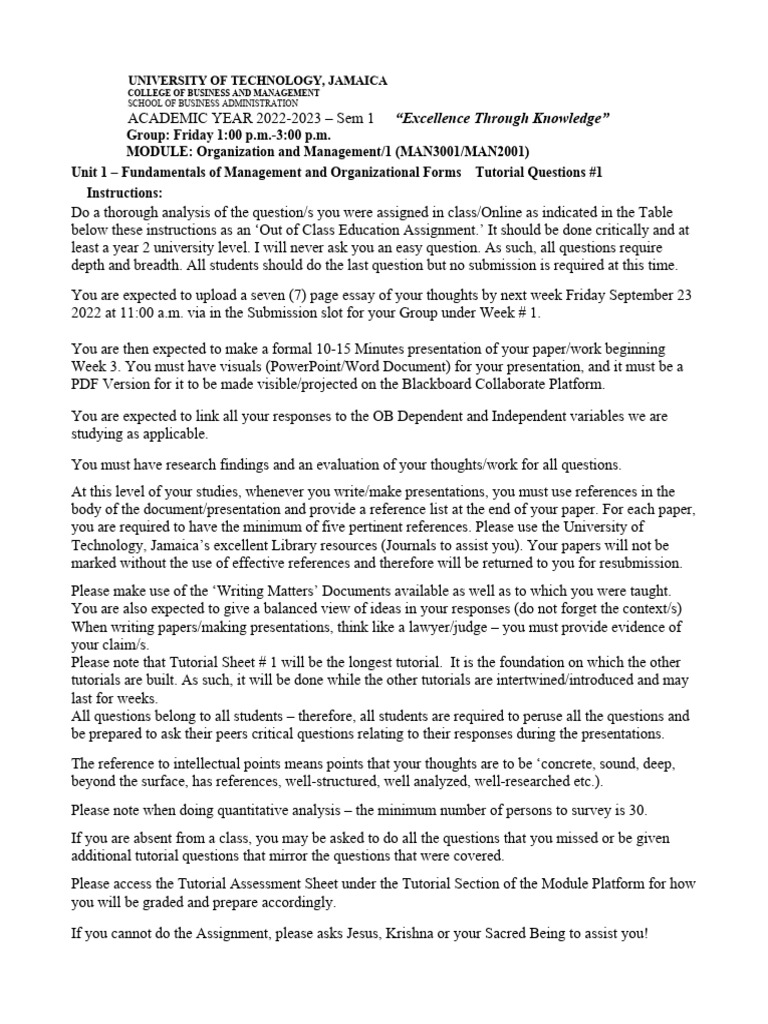 Tutorial Questions 1 - Organization and Management | PDF | Evaluation | Theory