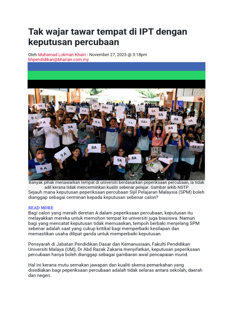 Rencana 4 Keputusan Percubaan SPM Untuk Memohon Upu | PDF