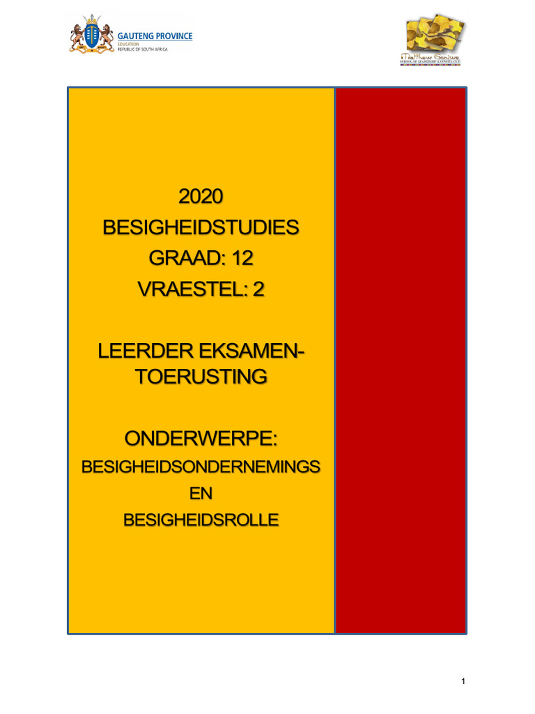 2020 Besigheidstudies Graad 12 Vraestel 2 Eksamen Toerusting | PDF