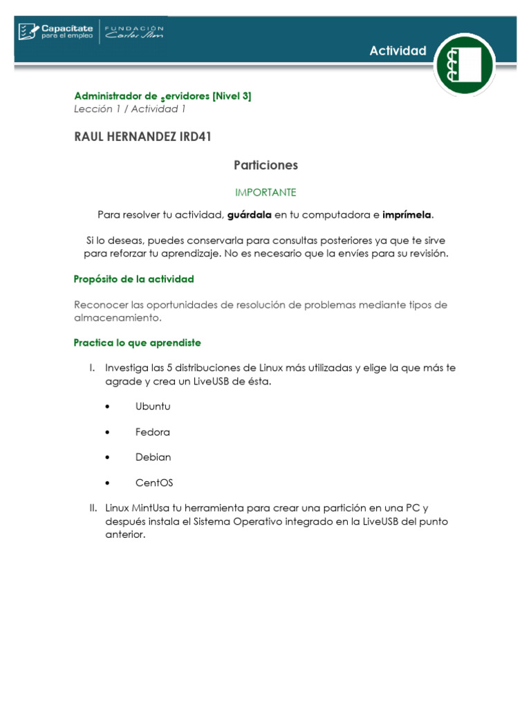 Particiones RAUL HERNANDEZ | PDF | Informática