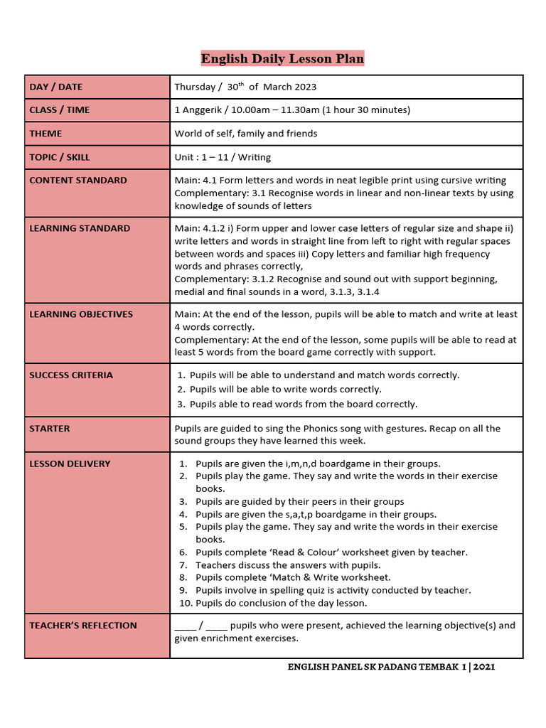 Lesson Plan 3 30 3 2023 Pdf Lesson Plan Phonics