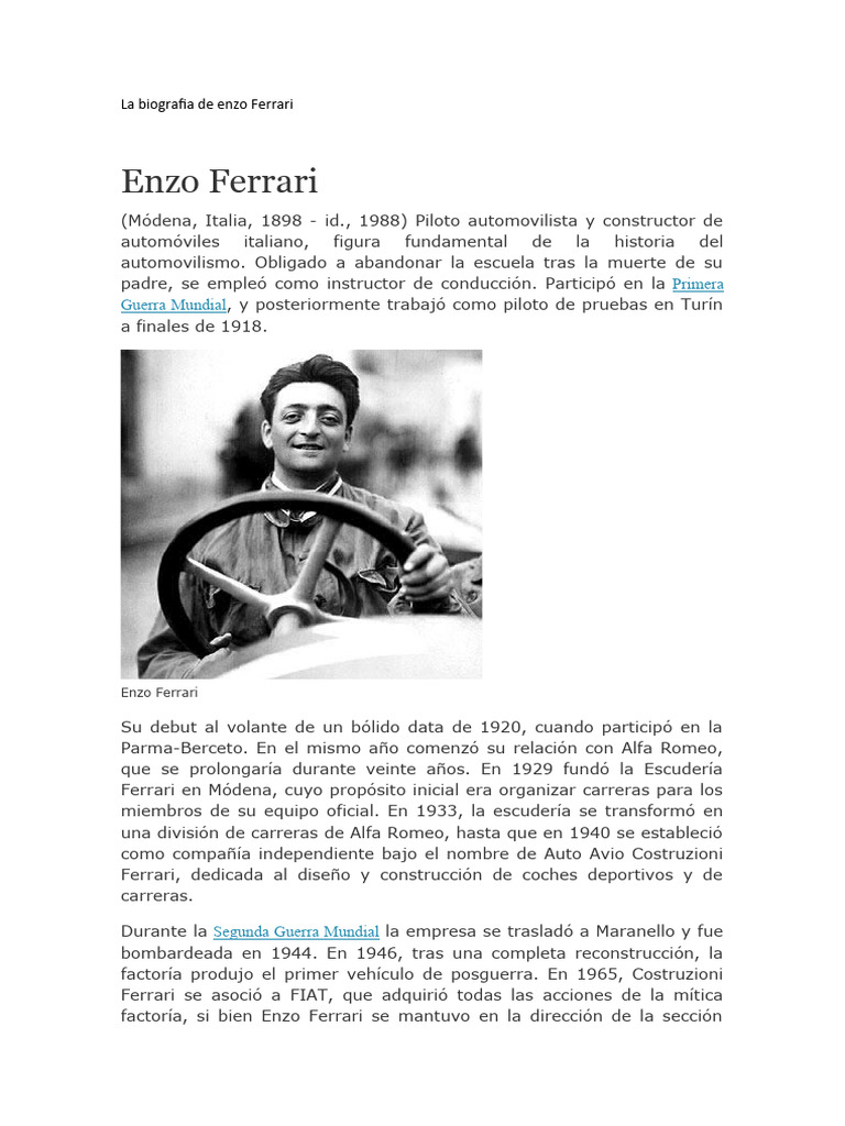 La Biografia de Enzo Ferrari | PDF